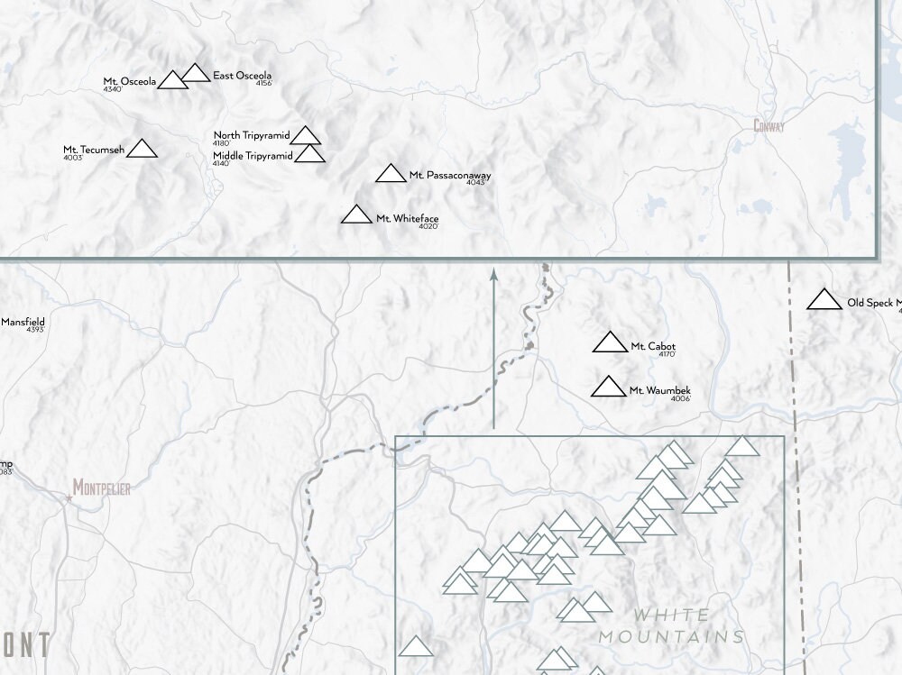 New England 4000 Footers Map 18x24 Poster | Etsy