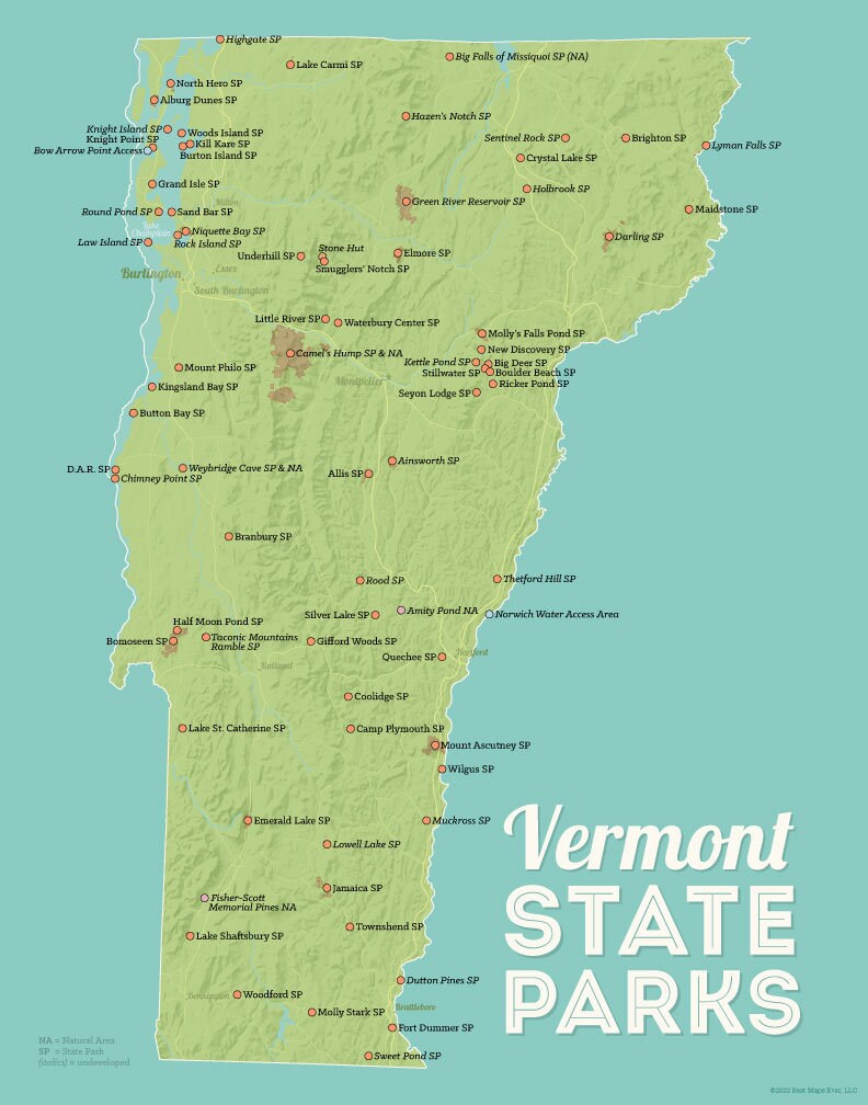 Vermont State Parks Map 11x14 Print - Etsy