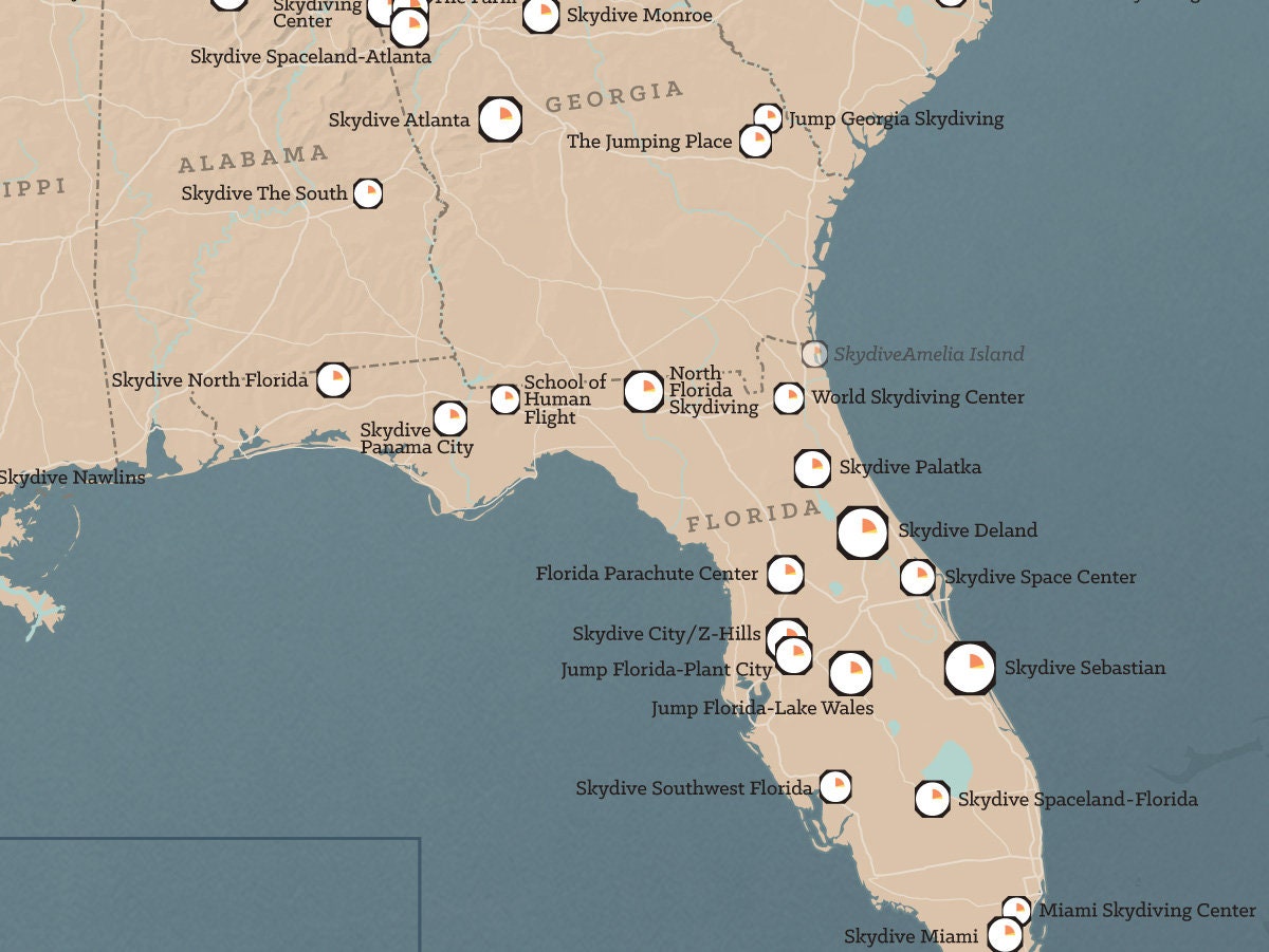 US Skydiving Dropzones Map 18x24 Poster | Etsy