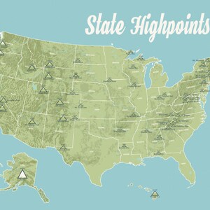 State Highpoints Map 11x14 Print - Etsy