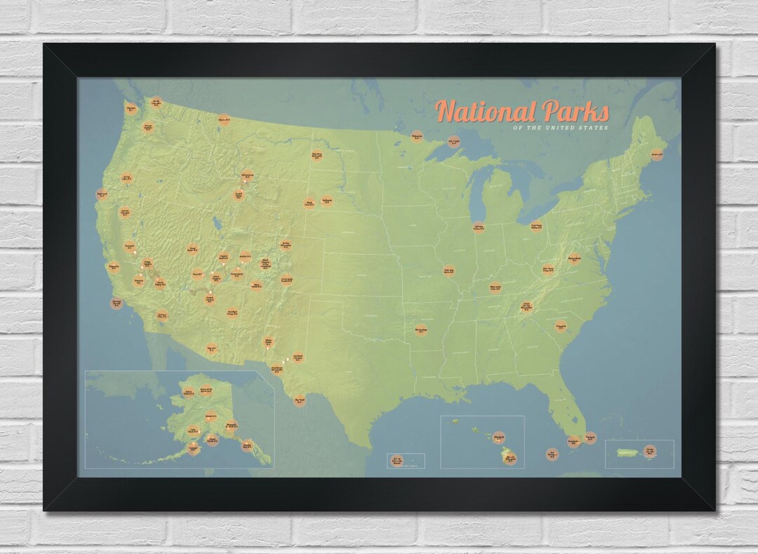 National Park Collector Pins Display Map 24x36 Poster - Etsy