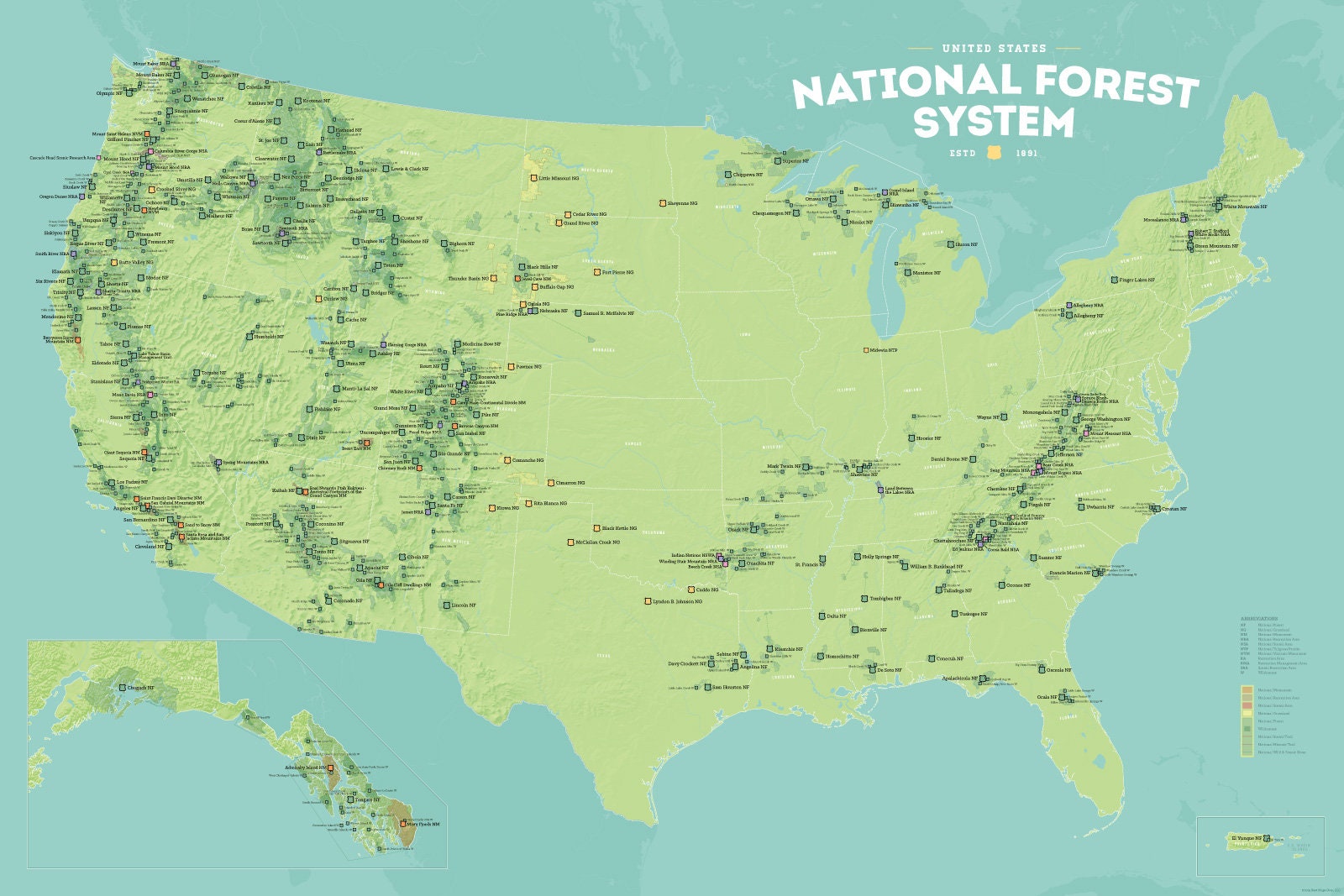 US National Forest System Map 24x36 Poster - Etsy