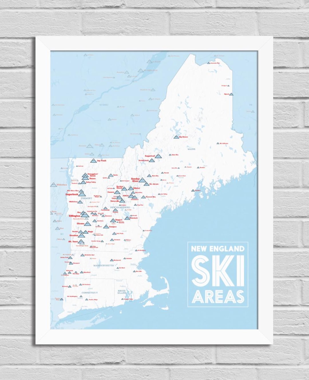 New England Ski Resorts Map 18x24 Poster, Ski Areas Map, Skiing Gift ...