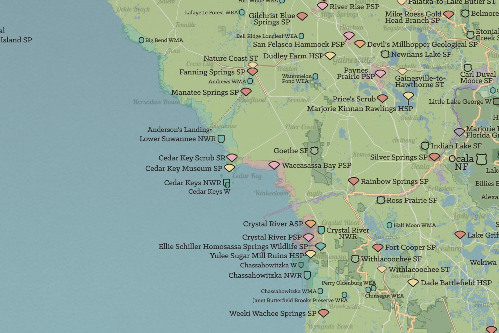 Florida State Parks & Federal Lands Map 24x36 Poster - Etsy