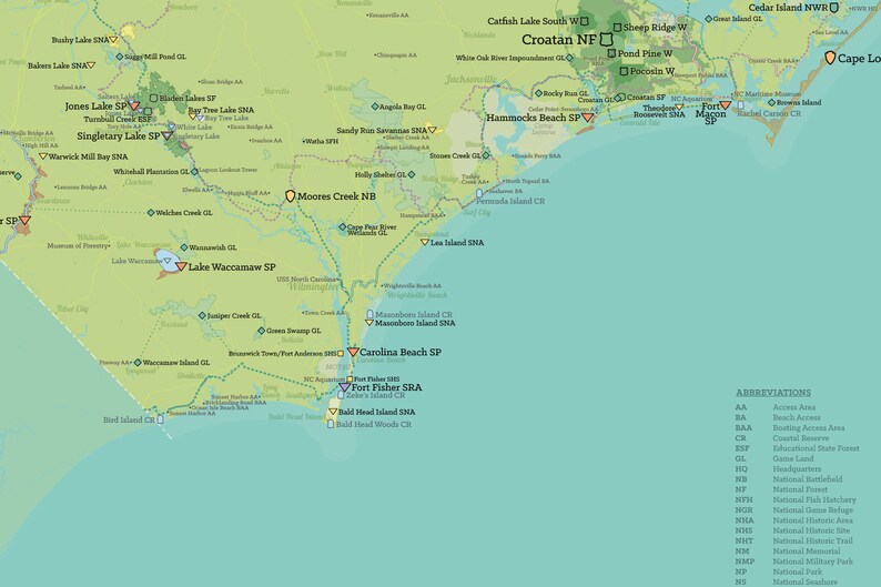 North Carolina State Parks & Federal Land Map 24x36 Poster - Etsy