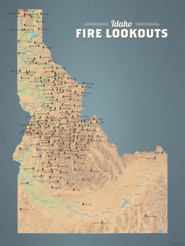 Idaho Fire Lookouts Map 18x24 Poster - Etsy