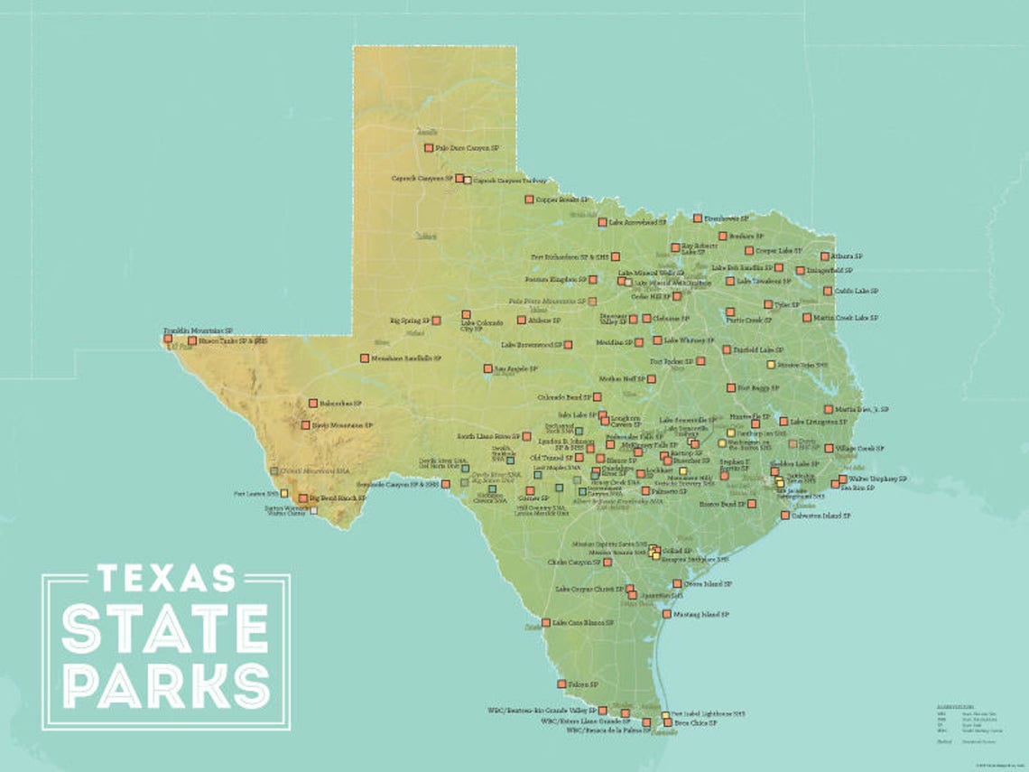 Texas State Parks Map 18x24 Poster - Etsy
