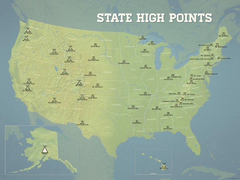 State Highpoints Map 18x24 Poster | Etsy