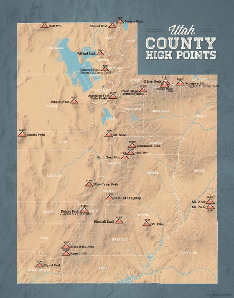 Utah County Highpoints Map 11x14 Print - Etsy