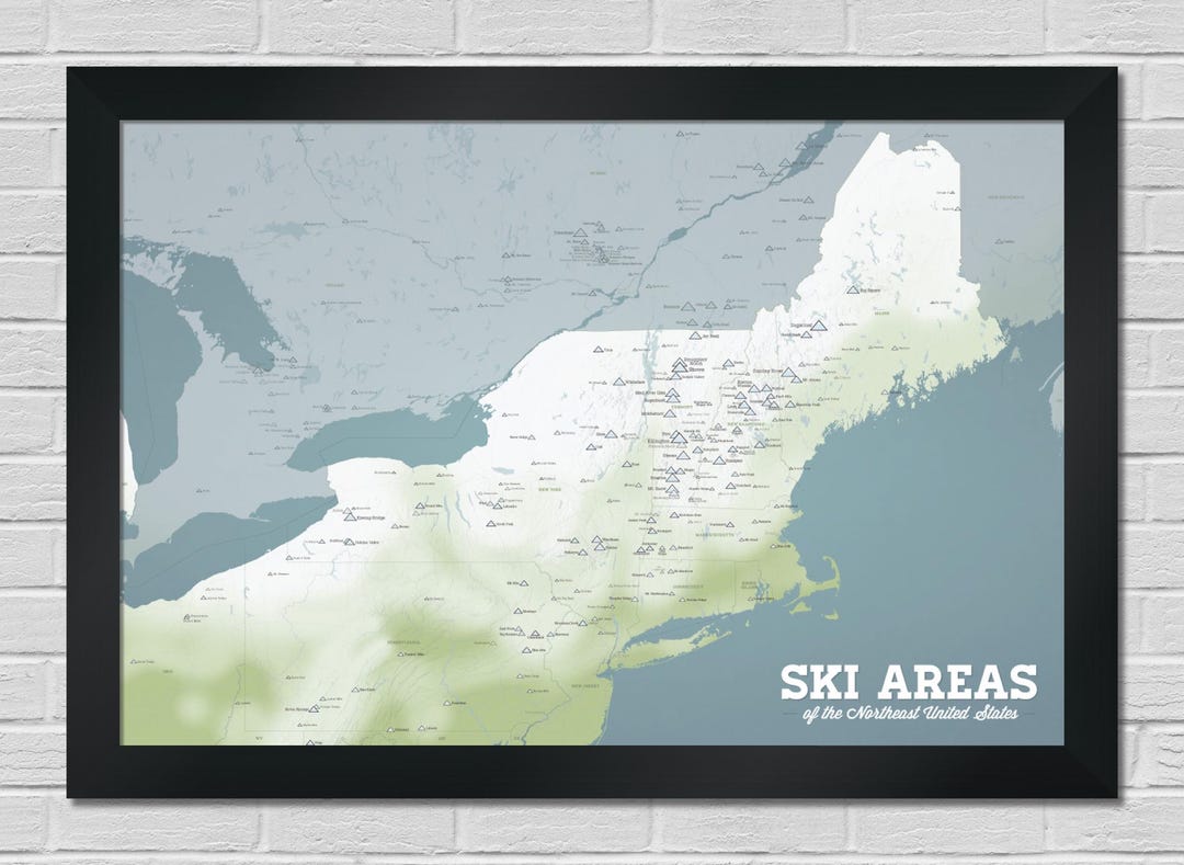 Northeast Ski Resorts Map 24x36 Poster, East Coast Ski Areas Map ...