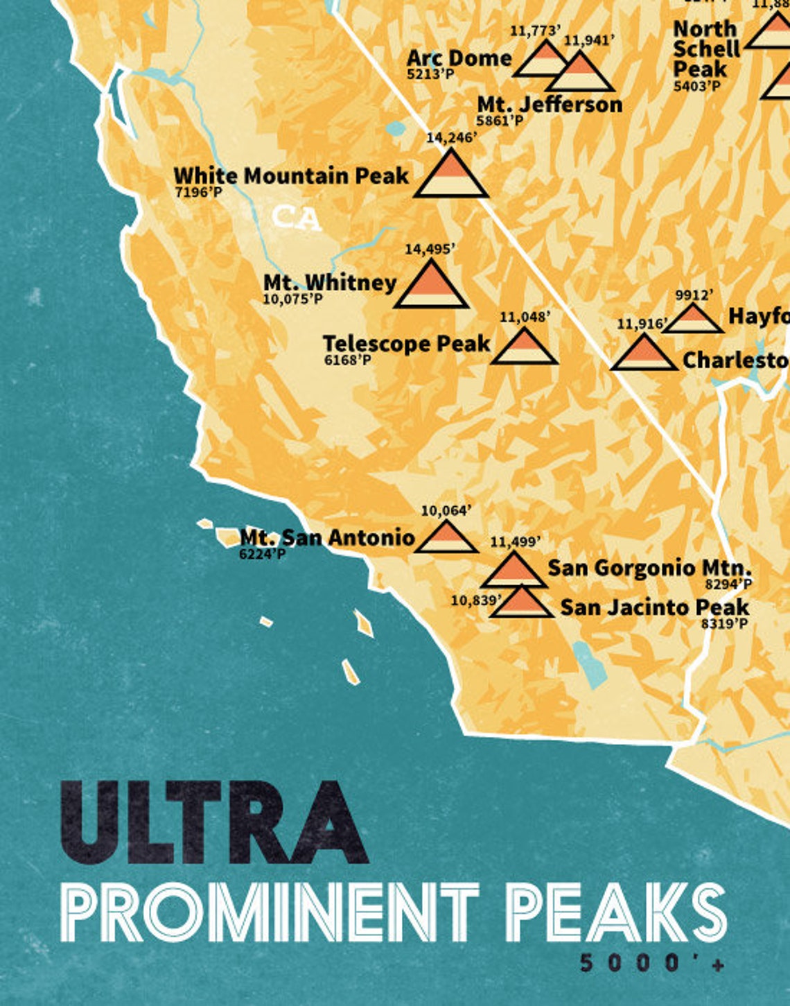 Ultra Prominent Peaks Map 11x14 Print - 48 States - Etsy