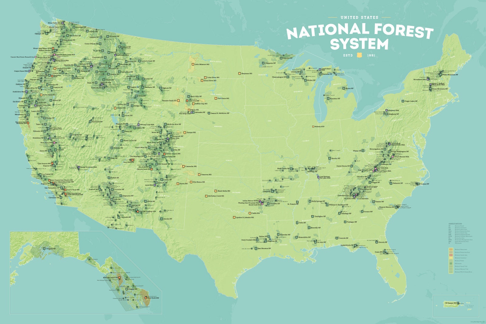 US National Forest System Map 24x36 Poster - Etsy