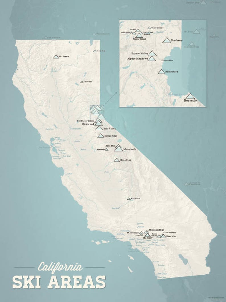 California Ski Resorts Map 18x24 Poster | Etsy
