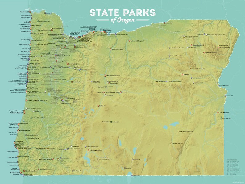 Oregon State Parks Map 18x24 Poster - Etsy