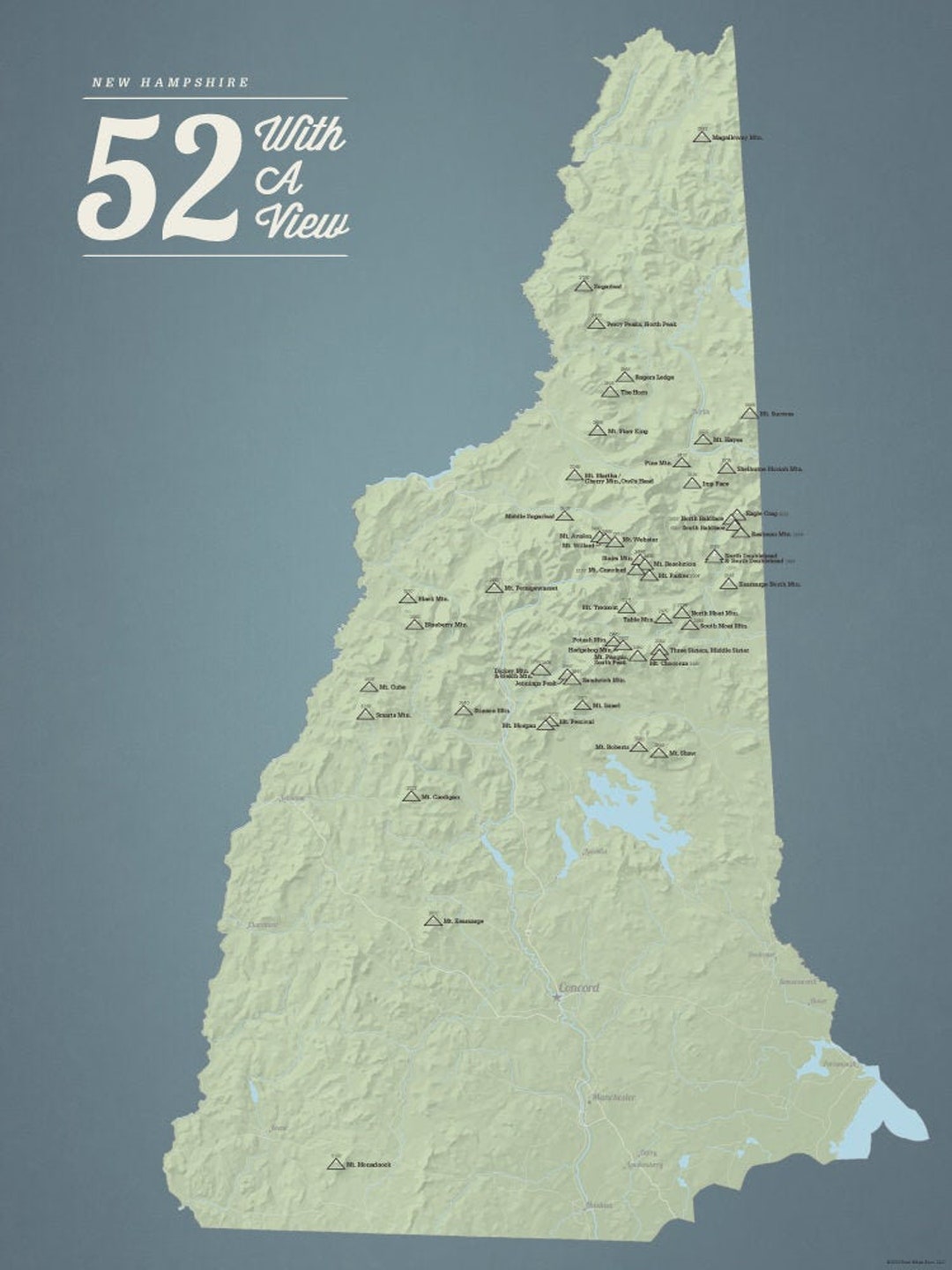 New Hampshire '52 With A View' Map 18x24 Poster - Etsy