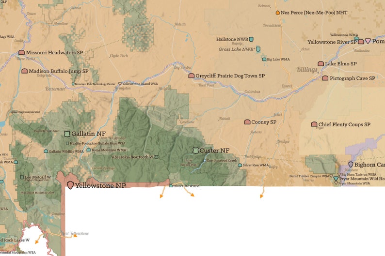 Montana State Parks & Federal Lands Map 24x36 Poster - Etsy