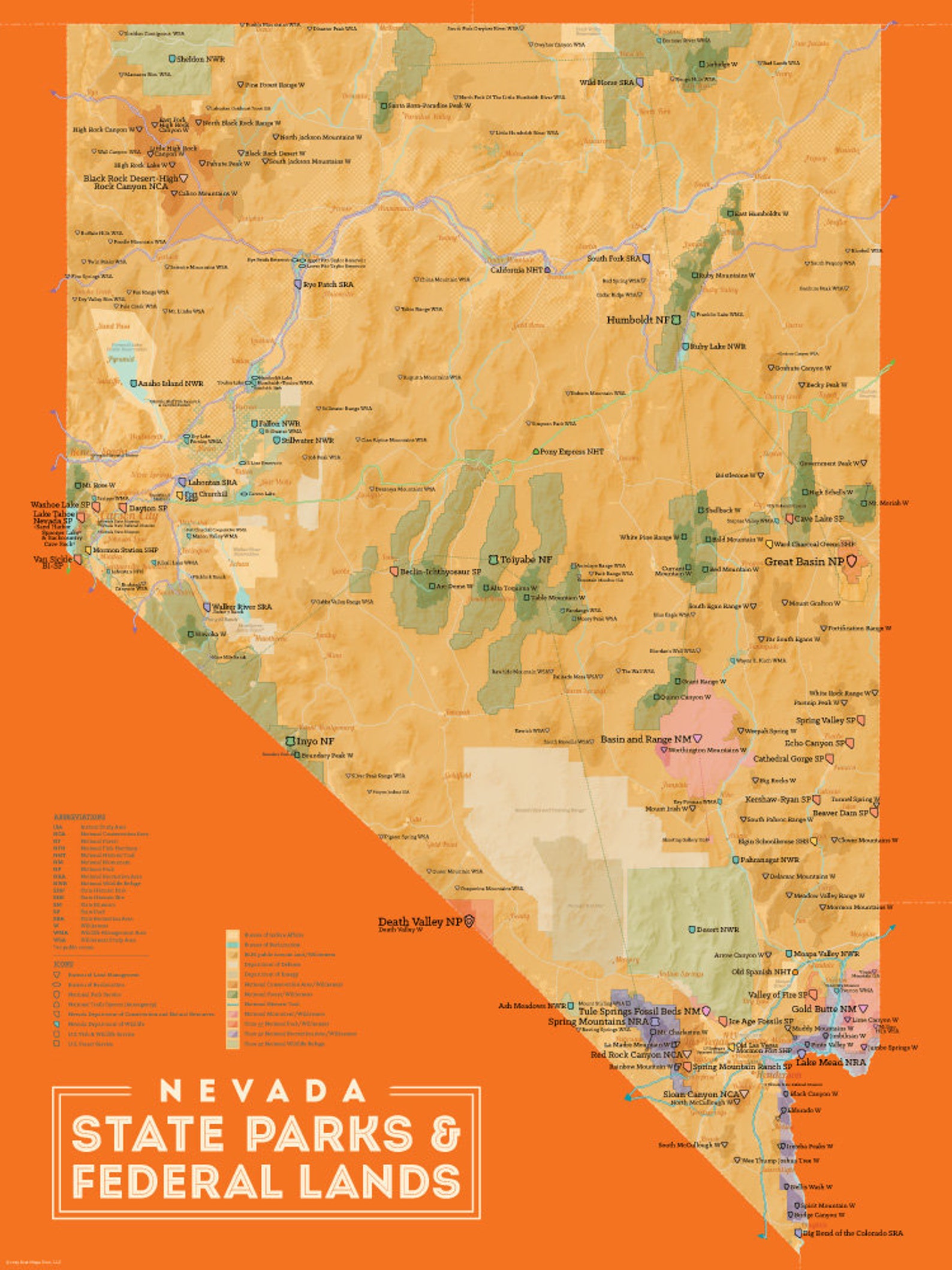 Nevada State Parks & Federal Lands Map 18x24 Poster | Etsy