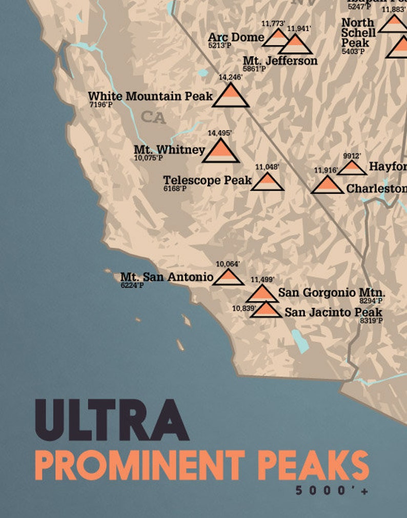 Ultra Prominent Peaks Map 11x14 Print - 48 States - Etsy