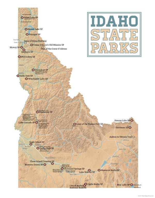 Idaho State Parks Map 11x14 Print - Etsy