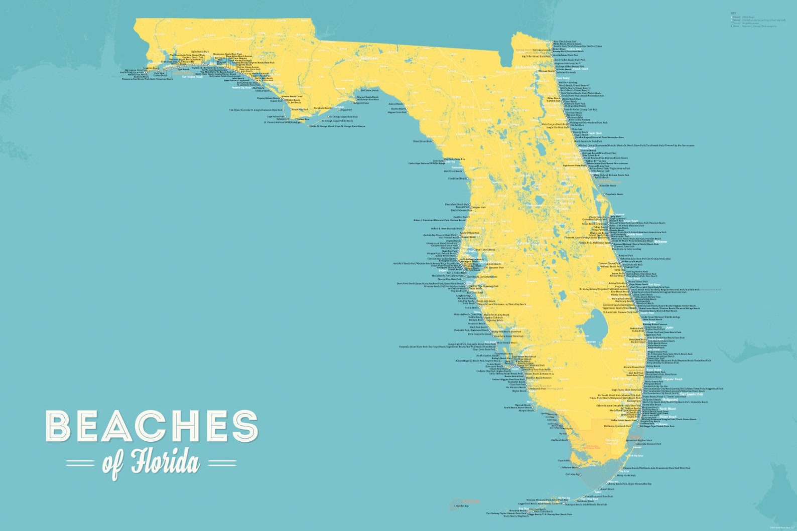Florida Beaches Map 24x36 Poster - Etsy