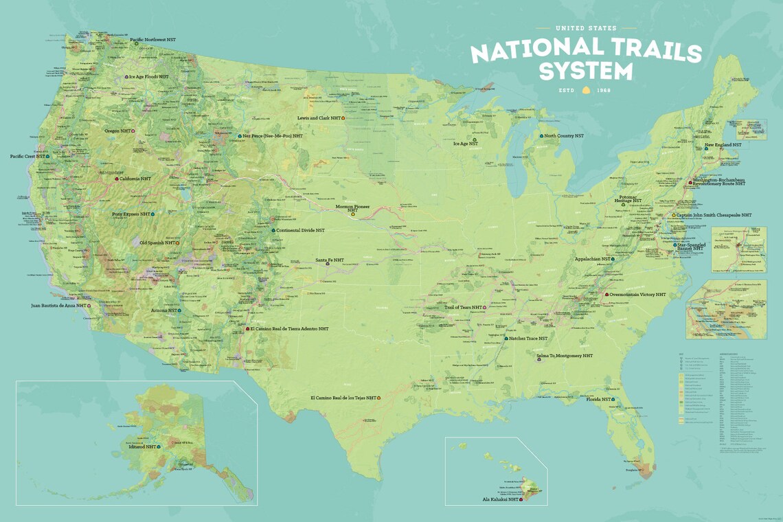 US National Trails System Map 24x36 Poster | Etsy