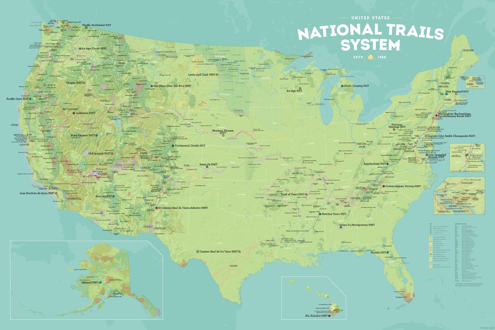 US National Trails System Map 24x36 Poster | Etsy