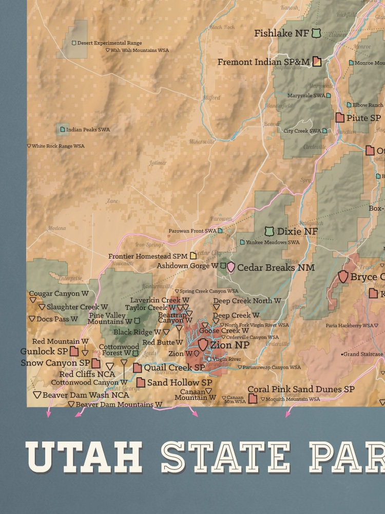 Utah State Parks & Federal Lands Map 18x24 Poster | Etsy