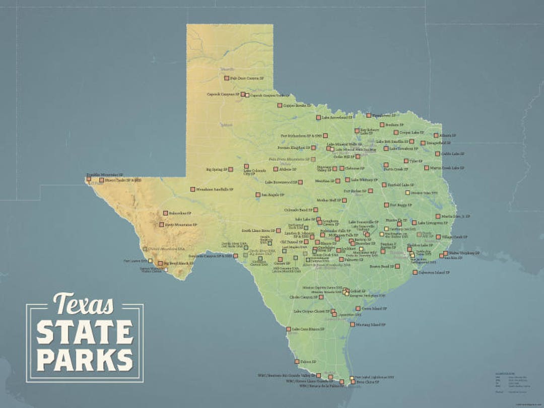 Texas State Parks Map 18x24 Poster - Etsy
