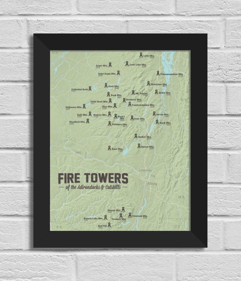 Adirondack Fire Tower Challenge Map 11x14 Print - Etsy