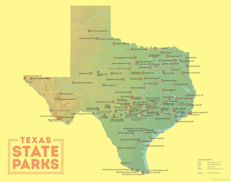 Texas State Parks Map 11x14 Print - Etsy