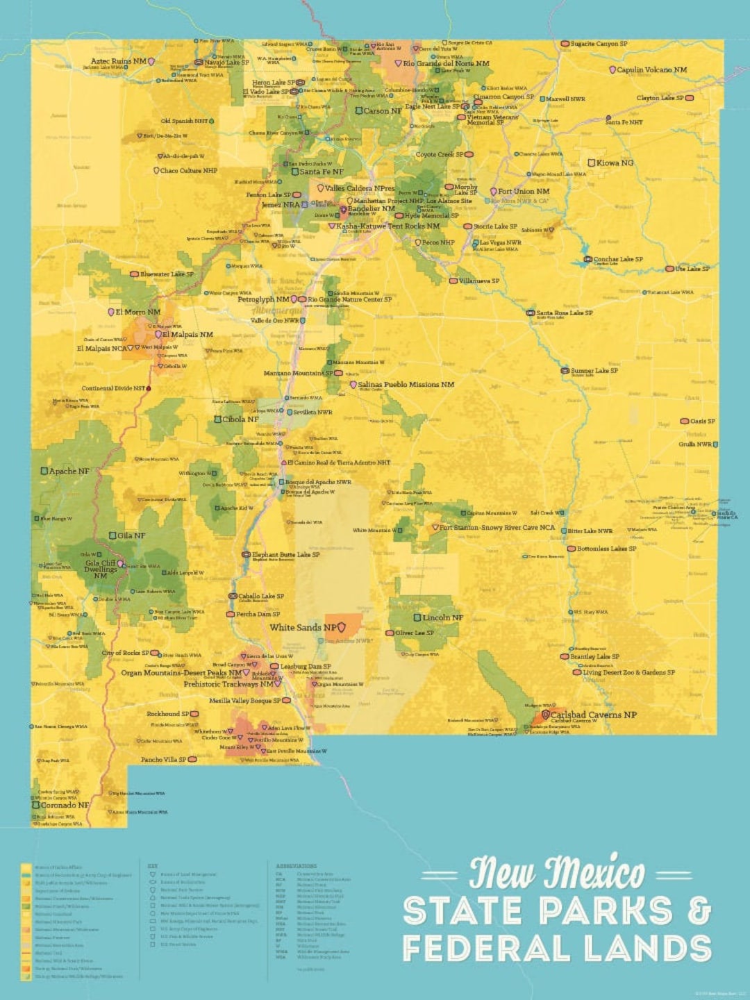 New Mexico State Parks & Federal Lands Map 18x24 Poster - Etsy