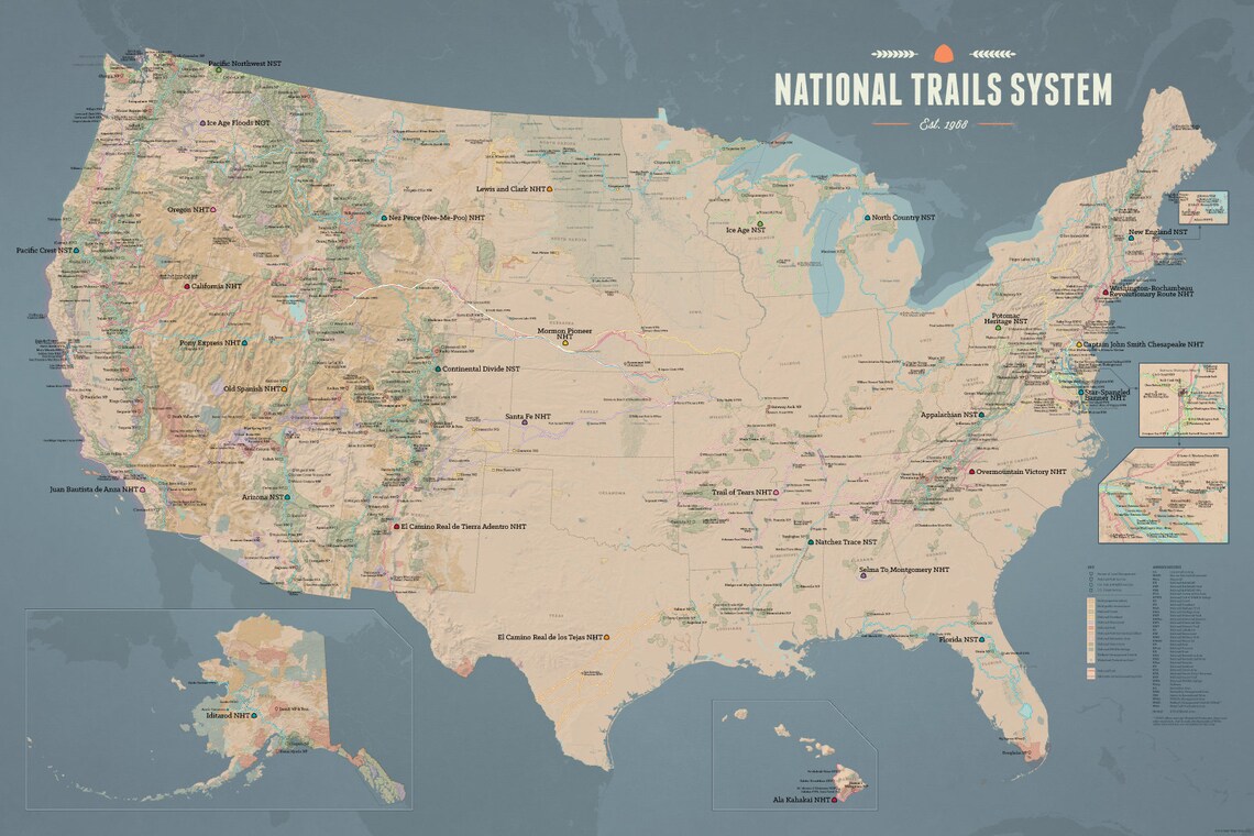US National Trails System Map 24x36 Poster | Etsy
