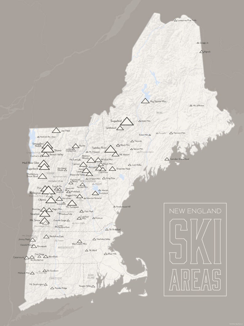 New England Ski Resorts Map 18x24 Poster - Etsy