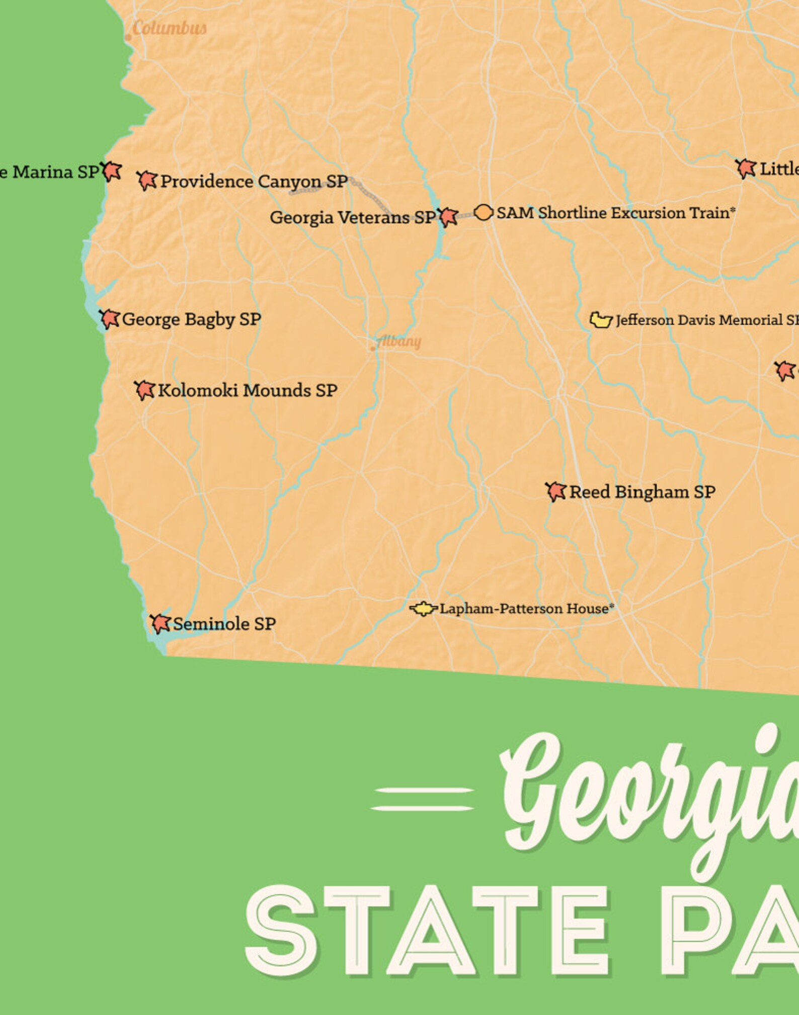 Georgia State Parks Map 11x14 Print - Etsy