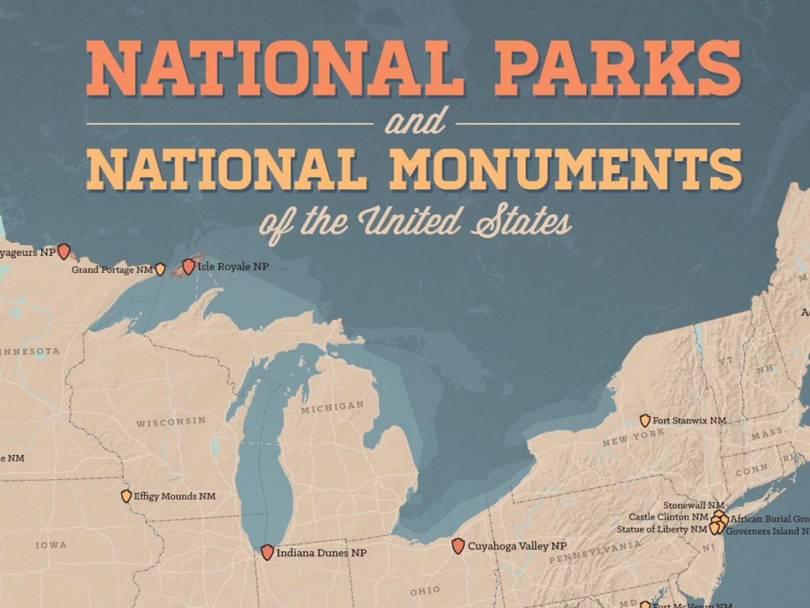 US National Parks & Monuments Map 18x24 Poster - Etsy