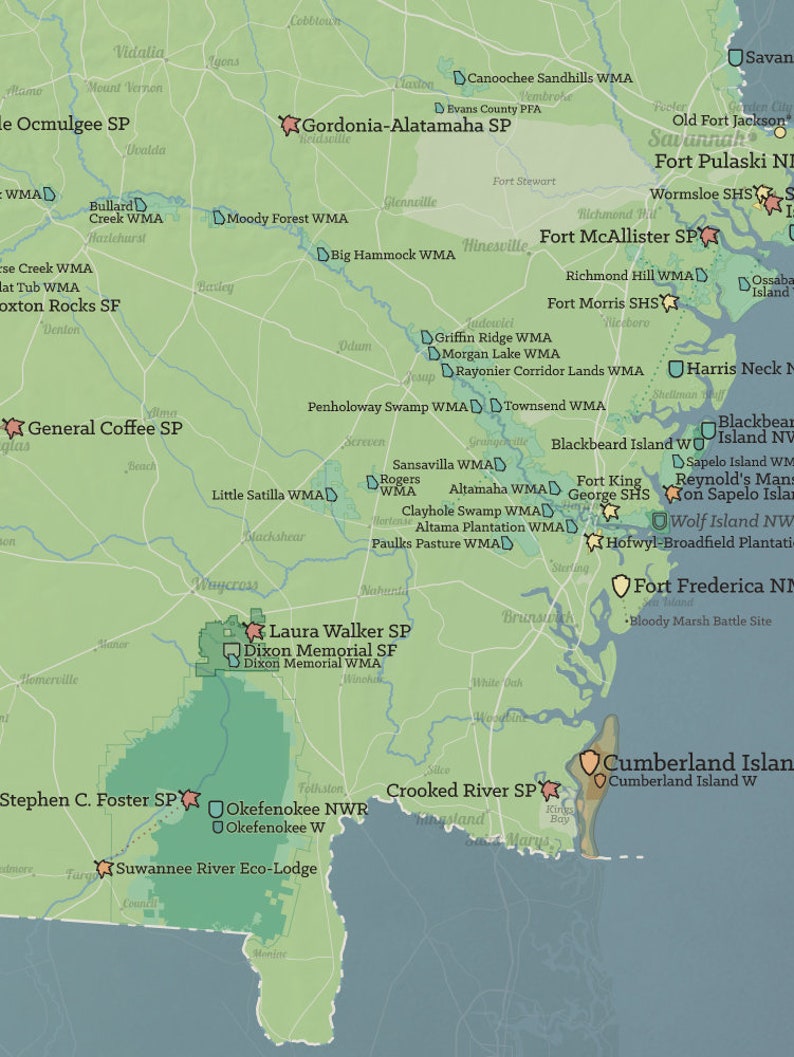 Georgia State Parks & Federal Lands Map 18x24 Poster | Etsy