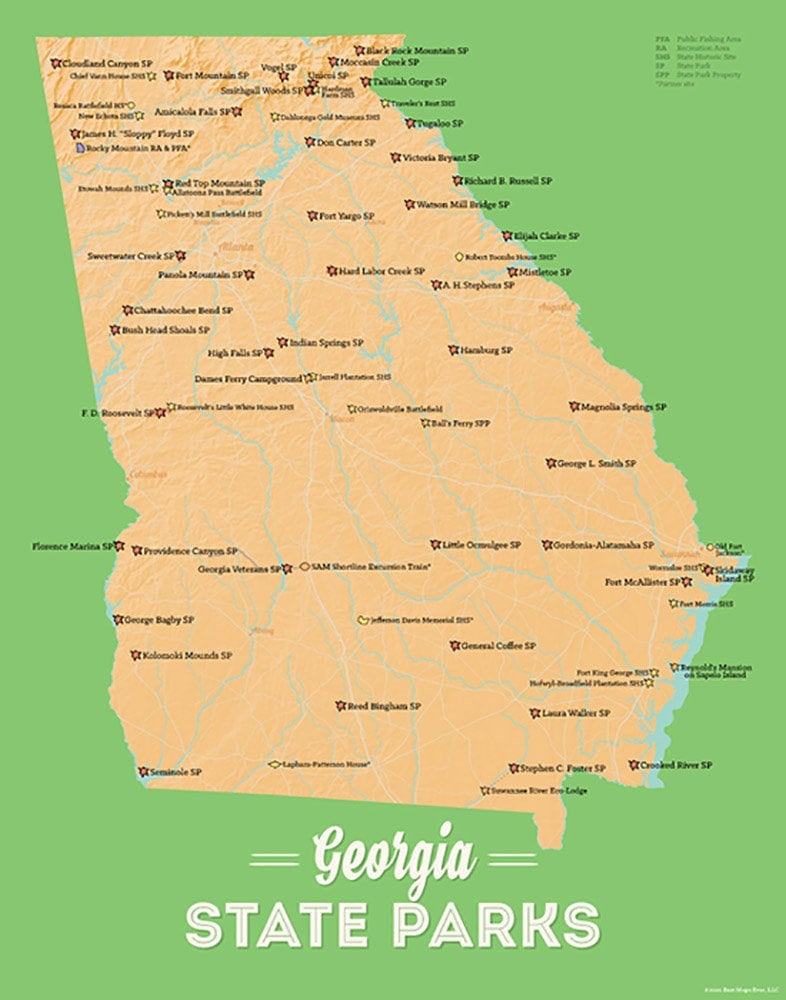 Georgia State Parks Map 11x14 Print - Etsy
