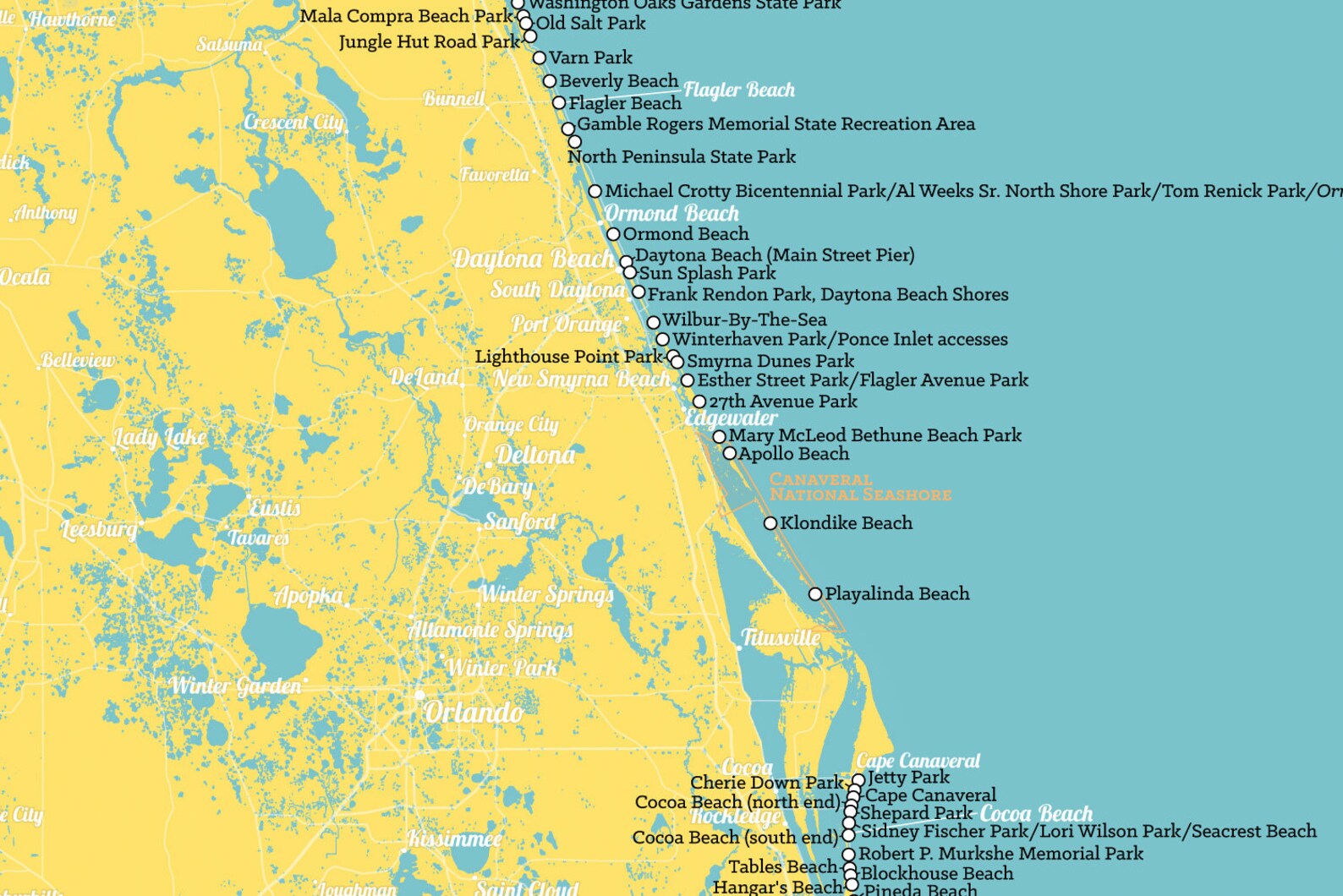 Florida Beaches Map 24x36 Poster - Etsy