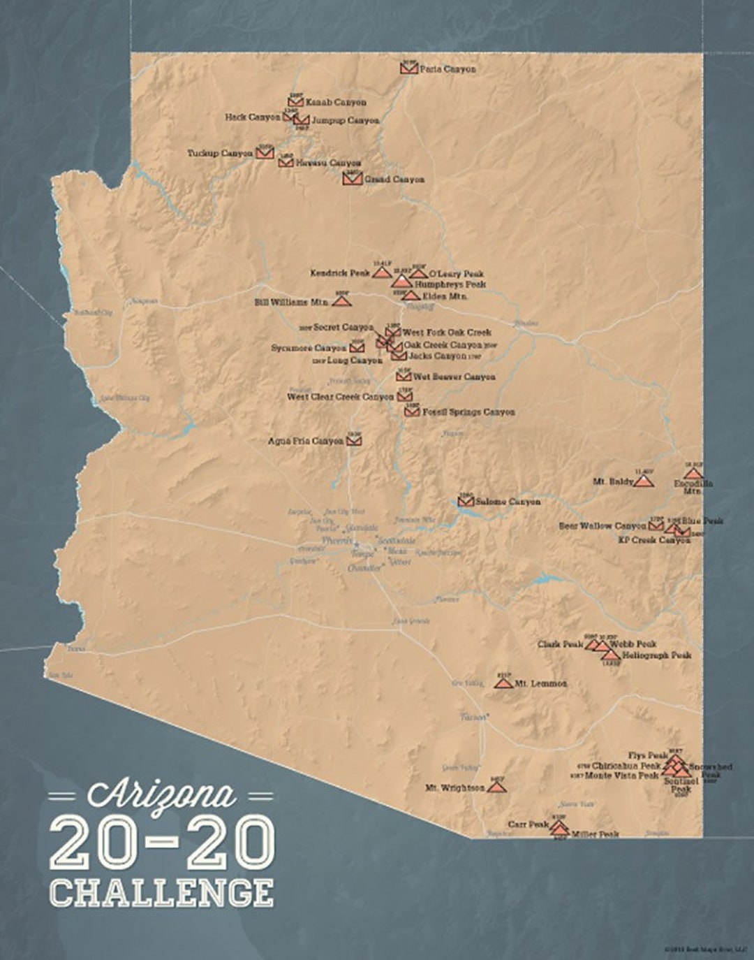 Arizona 20-20 Challenge Map 11x14 Print - Etsy