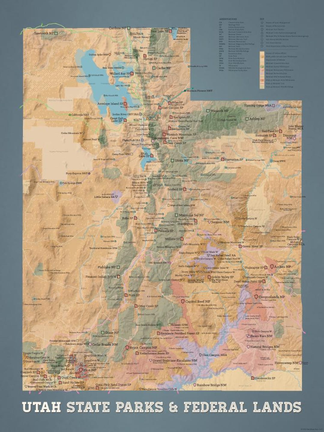 Utah State Parks & Federal Lands Map 18x24 Poster - Etsy