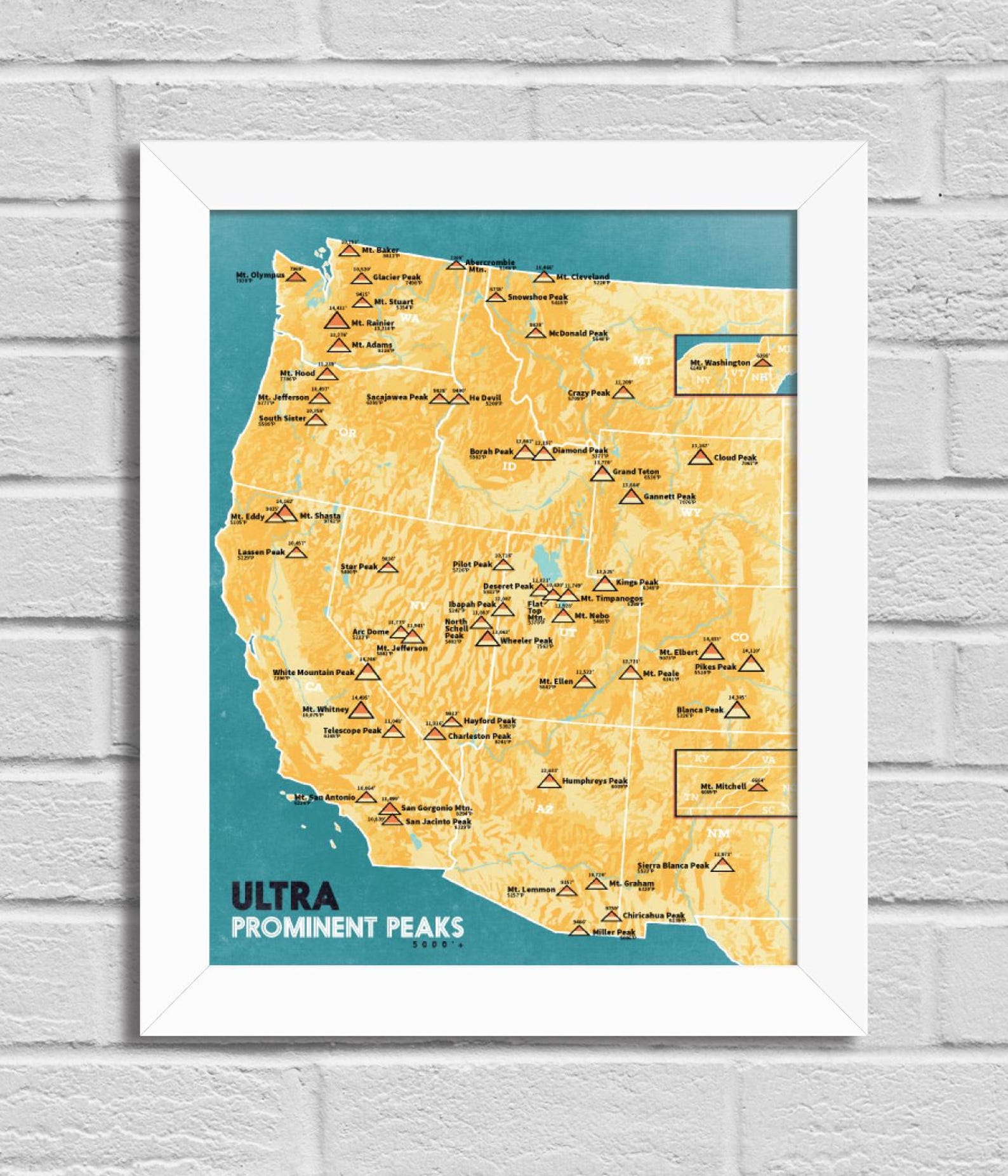 Ultra Prominent Peaks Map 11x14 Print - 48 States - Etsy