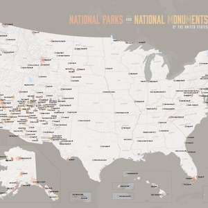 US National Parks & Monuments Map 18x24 Poster - Etsy