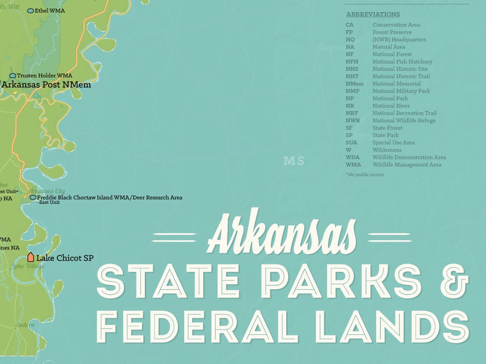 Arkansas State Parks & Federal Lands Map 18x24 Poster | Etsy