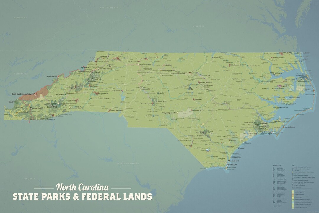 North Carolina State Parks & Federal Land Map 24x36 Poster - Etsy