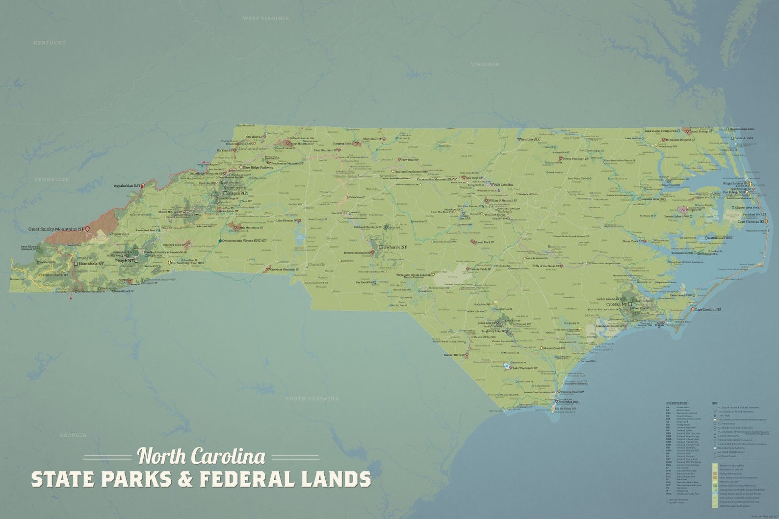 North Carolina State Parks & Federal Land Map 24x36 Poster - Etsy