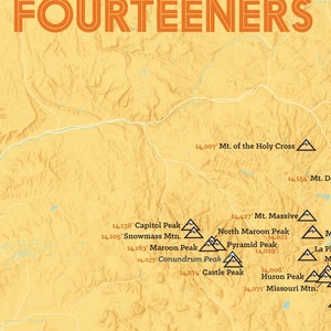 58 Colorado 14ers Map 11x14 Print - Etsy