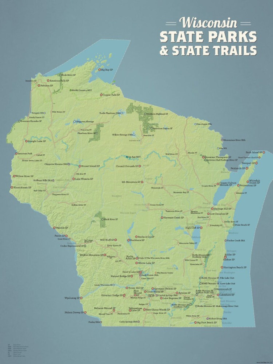 Wisconsin State Parks Map 18x24 Poster - Etsy