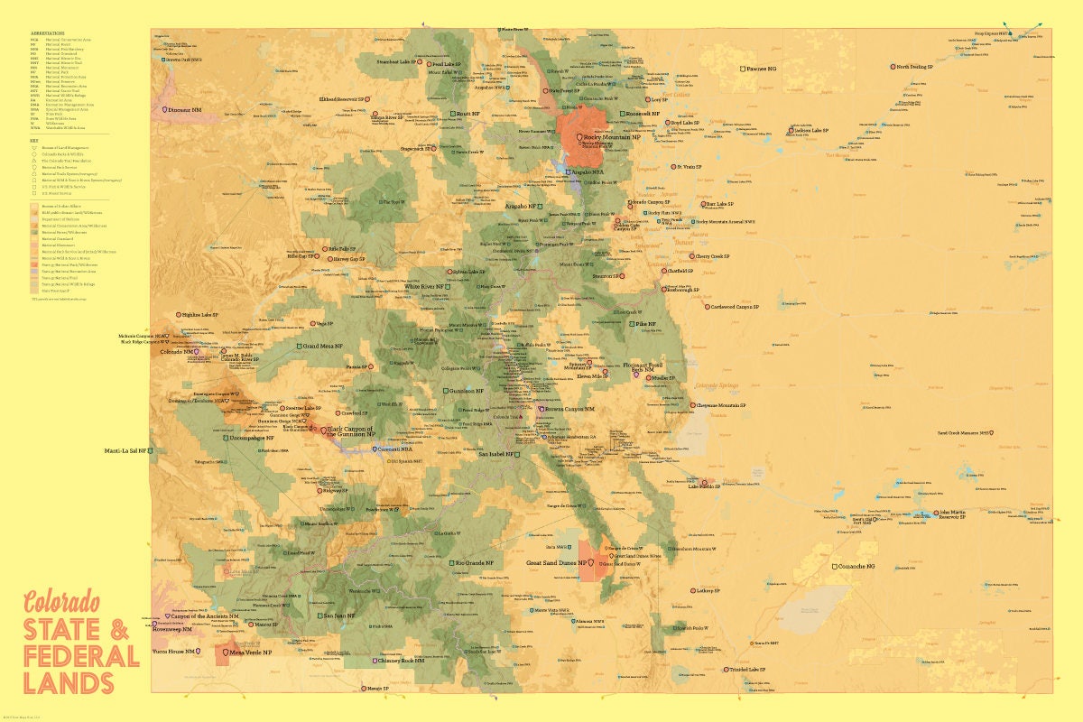 Colorado State Parks & Federal Lands Map 24x36 Poster | Etsy