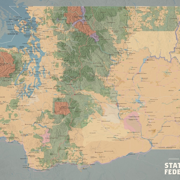 Map of Washington State - Etsy