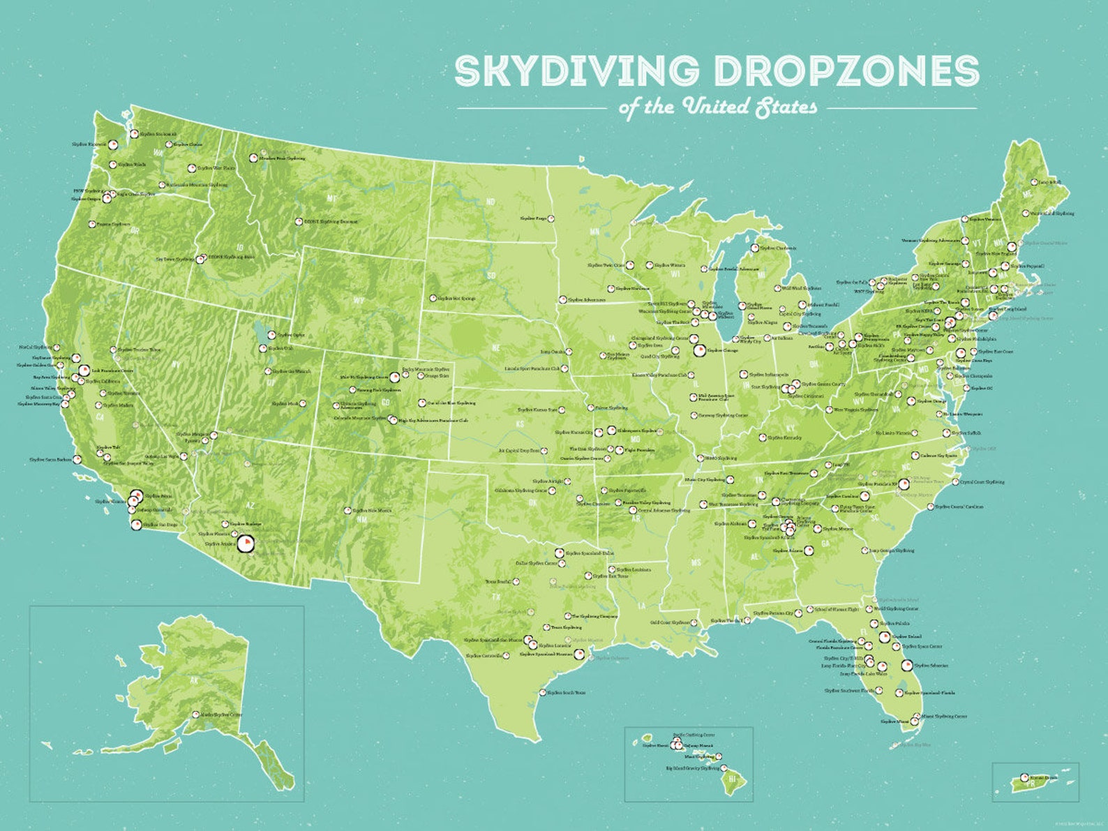 US Skydiving Dropzones Map 18x24 Poster - Etsy